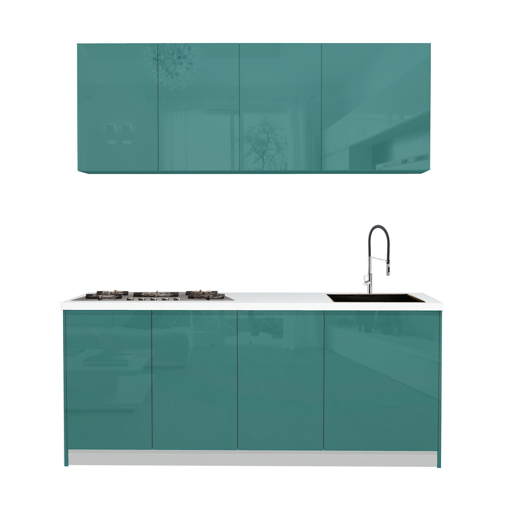 Set bucatarie MDF Vopsit LUCIOS, Verde Turcoaz, Corpuri baza si ...