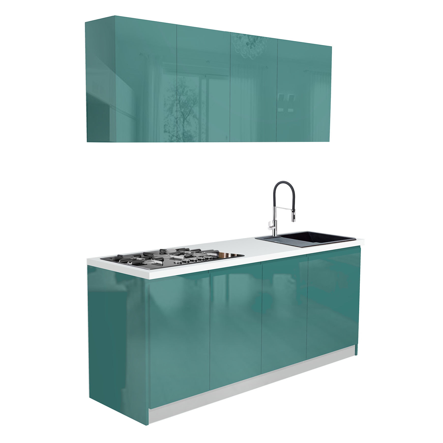 Set bucatarie MDF Vopsit LUCIOS, Verde Turcoaz, Corpuri baza si ...