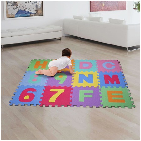 Covor puzzle cu cifre si litere pentru copii, Homcom, Multicolor, set ...