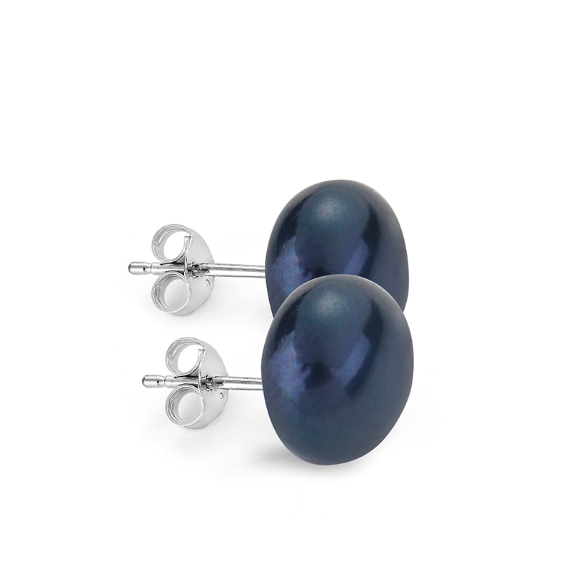 Cercei cu perla neagra 10-12 mm, tip tija cu surub - eMAG.ro