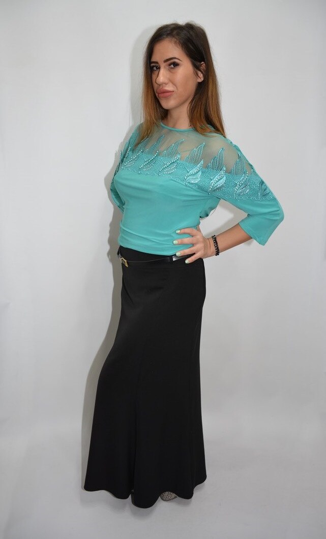 Bluza eleganta office, model deosebit, D&J Exclusive, Turcoaz, 44 EU ...