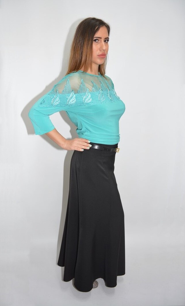 Bluza eleganta office, model deosebit, D&J Exclusive, Turcoaz, 44 EU ...