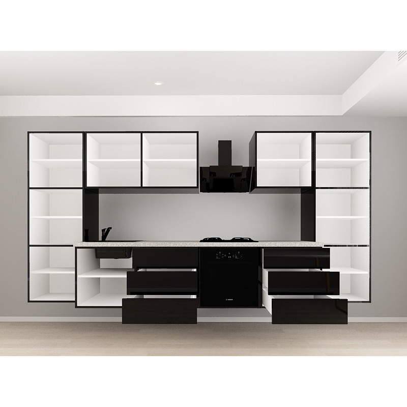 Set Mobila Bucatarie Modulara EVORA 8, MDF NEGRU Lucios, 3.6 m - eMAG.ro