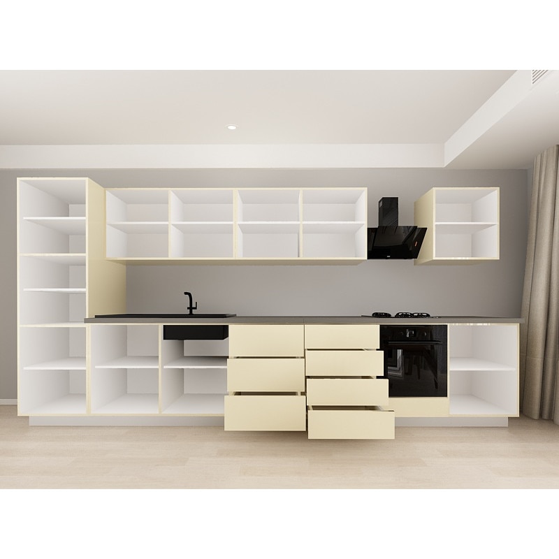 Set Mobila Bucatarie Modulara BLANCA 4, MDF CREM Lucios, dimensiune 4.2 ...