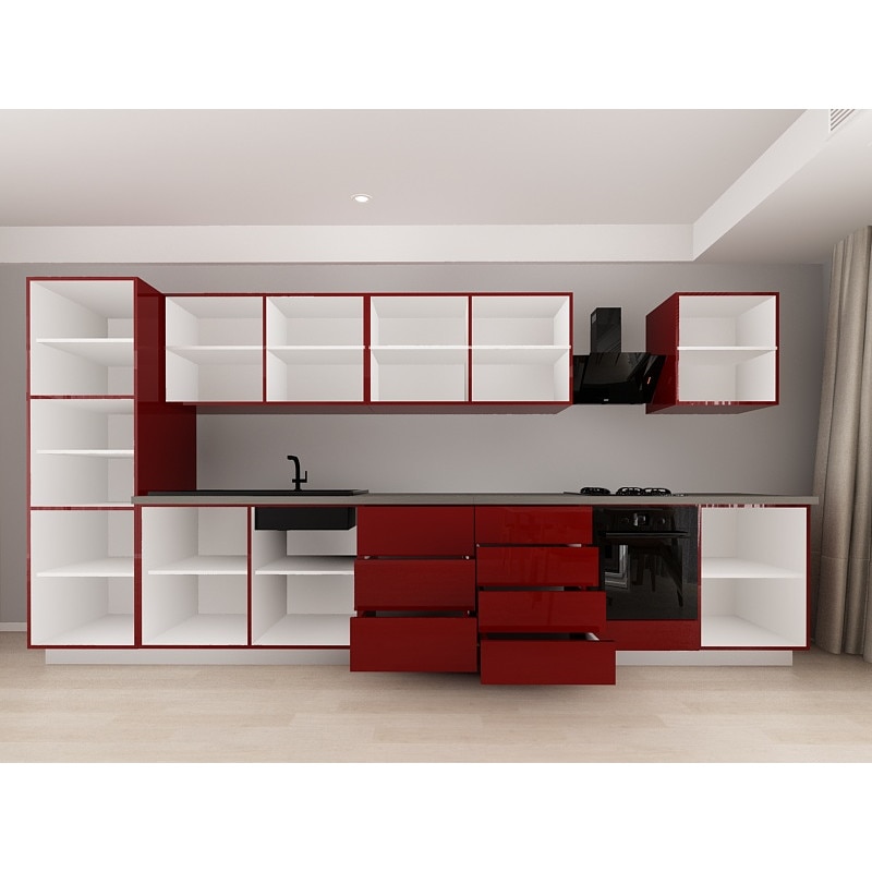 Set Mobila Bucatarie Modulara BLANCA 4, MDF BORDO Lucios, dimensiune 4. ...