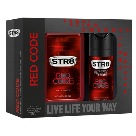 Комплект за мъже STR8 Red Code: Тоалетна вода, 100мл + Дезодорант спрей, 150мл - eMAG.bg