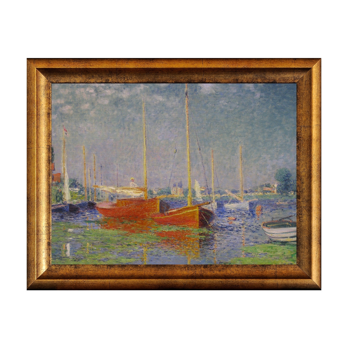 Tablou Inramat - Monet - Red boats at Argenteuil, Rama Auriu 30 x 40 cm ...