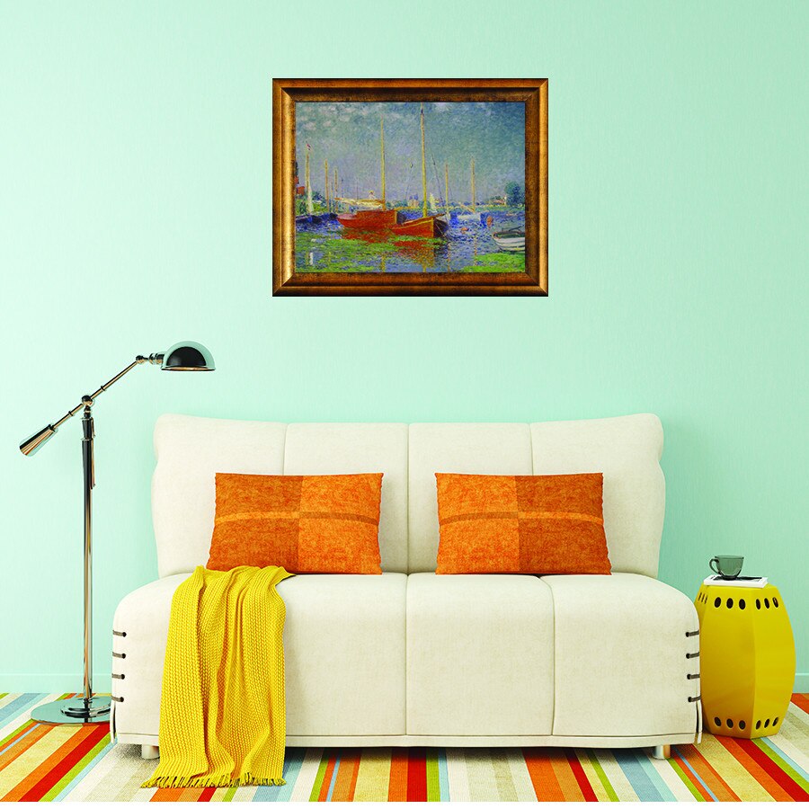 Tablou Inramat - Monet - Red boats at Argenteuil, Rama Auriu 30 x 40 cm ...