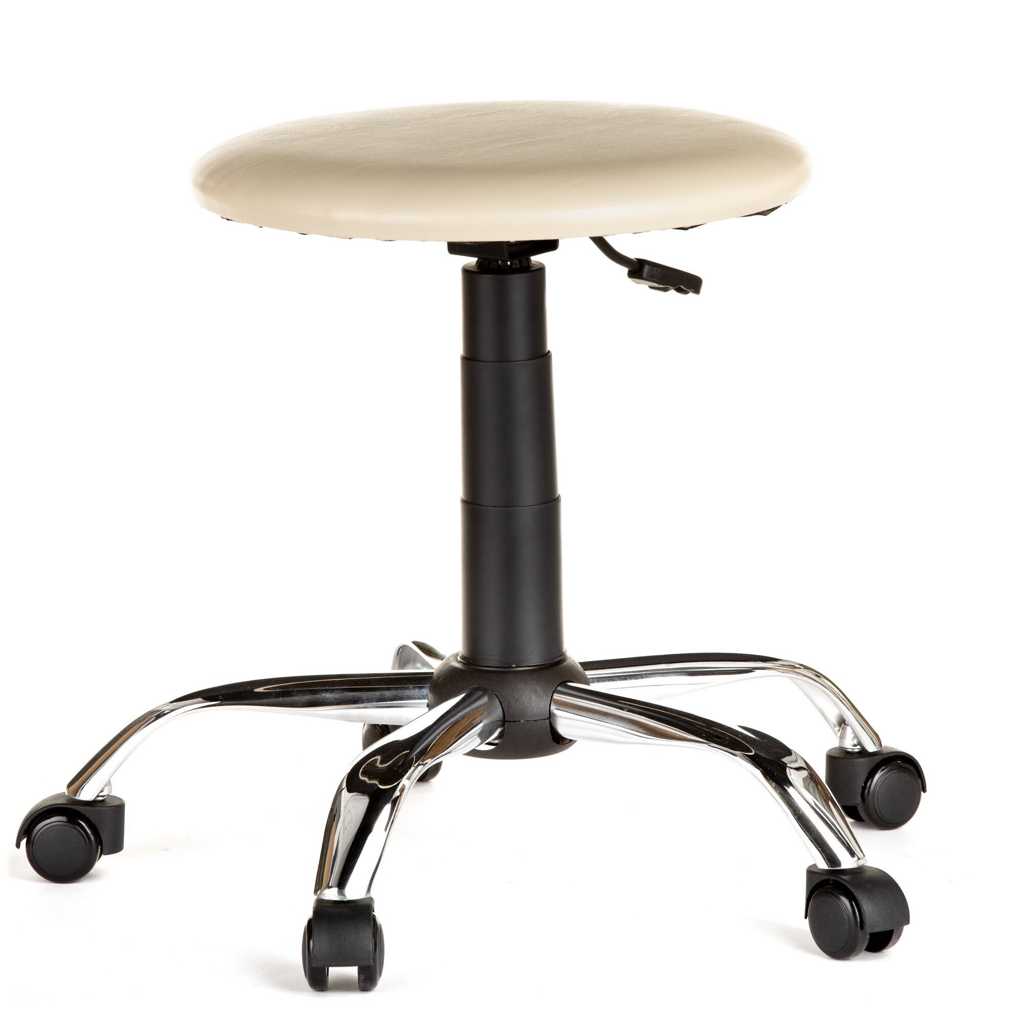 Scaun laborator QMOBILI LAB CR Crem, baza cromata, piele ecologica ...