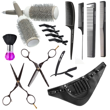 Set frizerie coafor cu foarfeca tuns si filat Lila rossa, perii ...