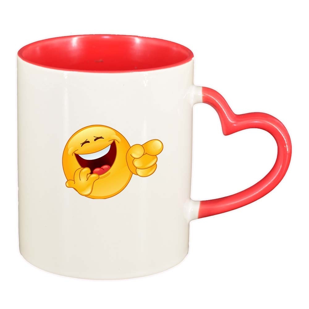 Cana "Emoticon", interior rosu, maner inima, 330ml, D528 - eMAG.ro