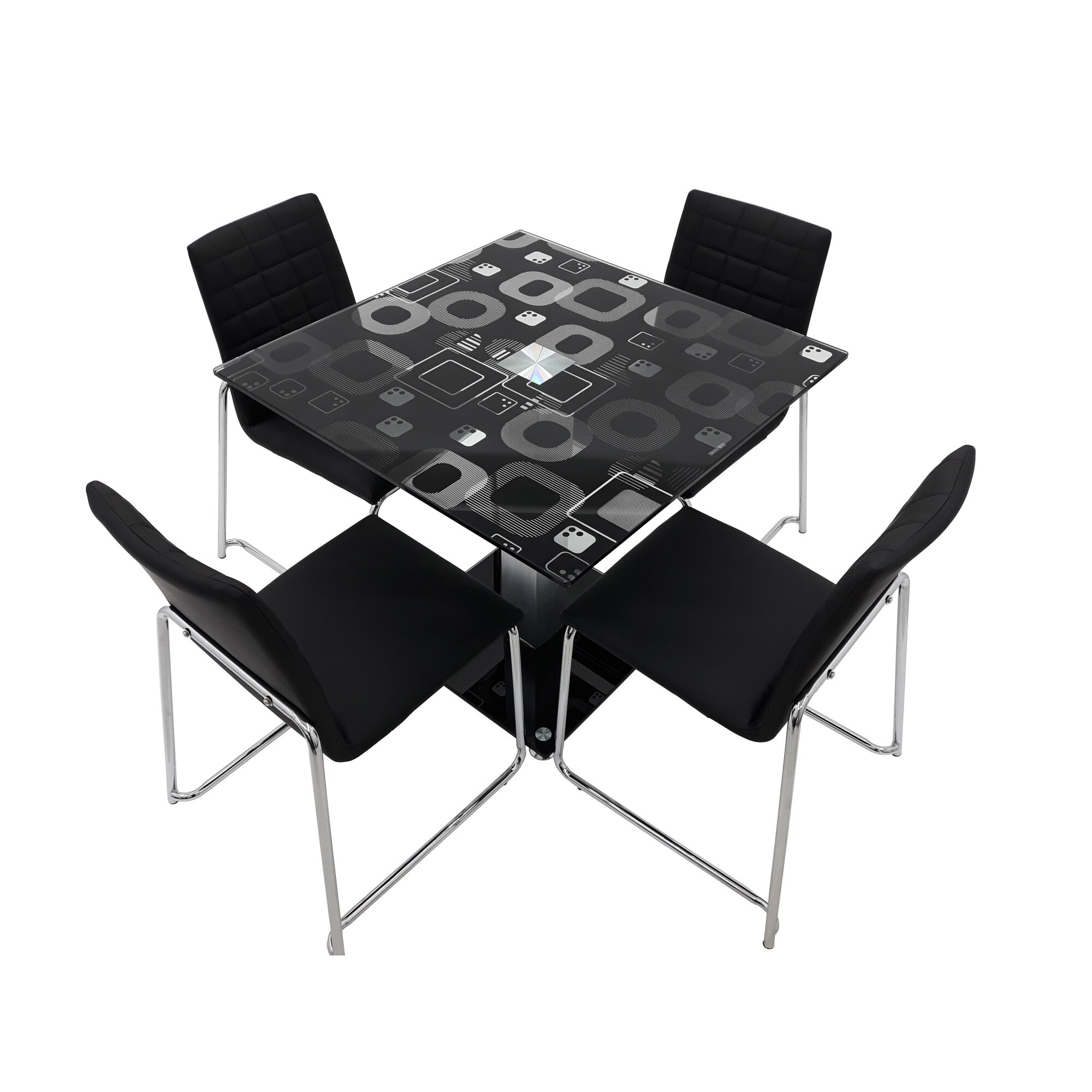 Masa sticla cu 4 scaune, Neagra, MB-01+S-01N - eMAG.ro