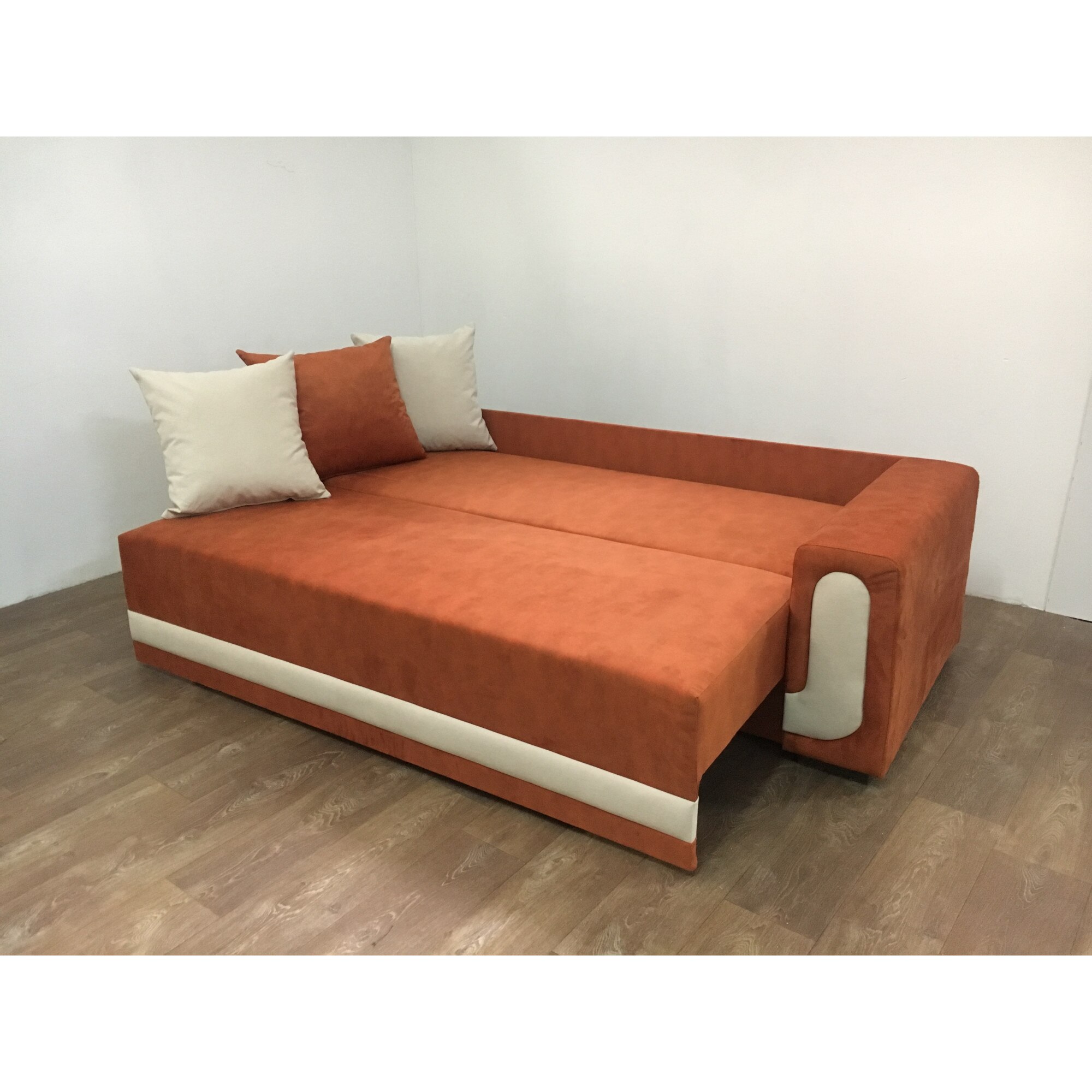 Canapea extensibila Eva, MobAmbient, Portocaliu cu Crem, material ...