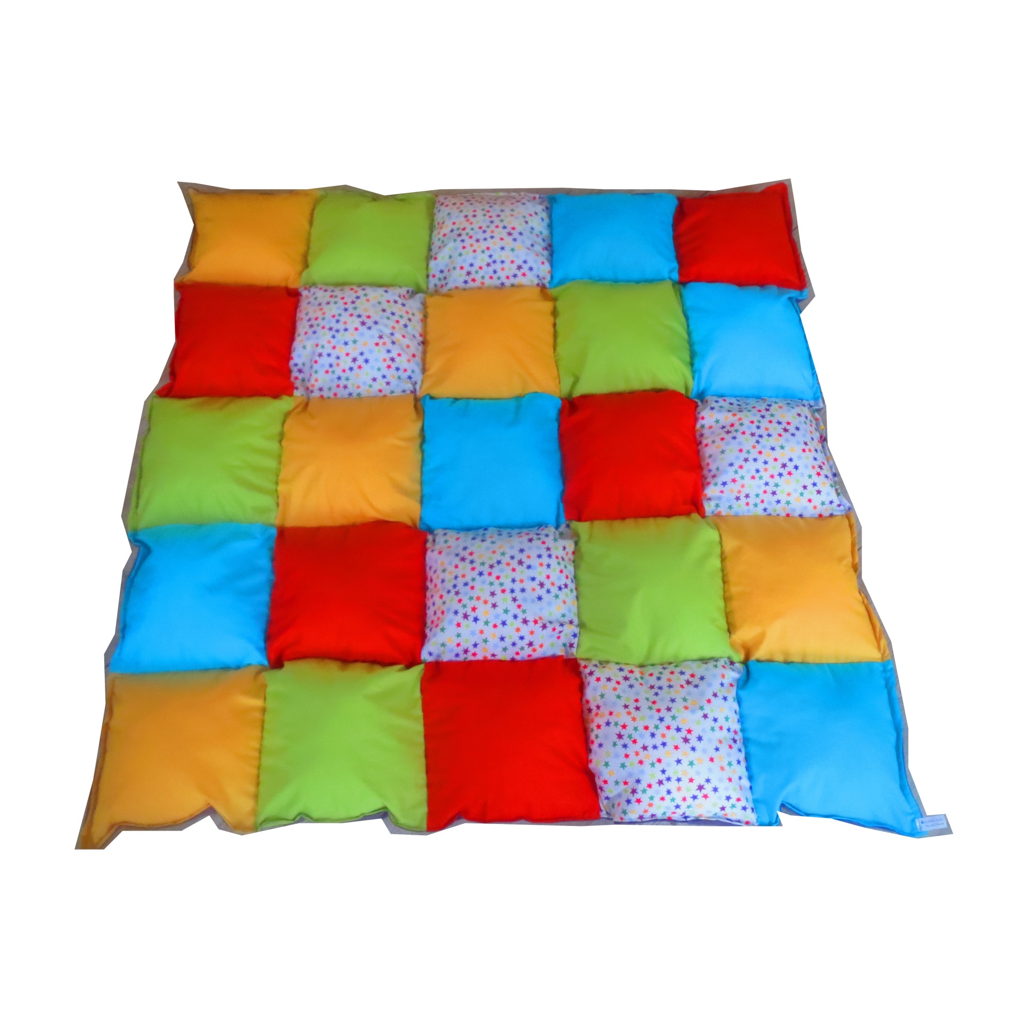 Covoras de joaca Stelute colorate, patrate pufoase, Multicolor, 120 cm ...