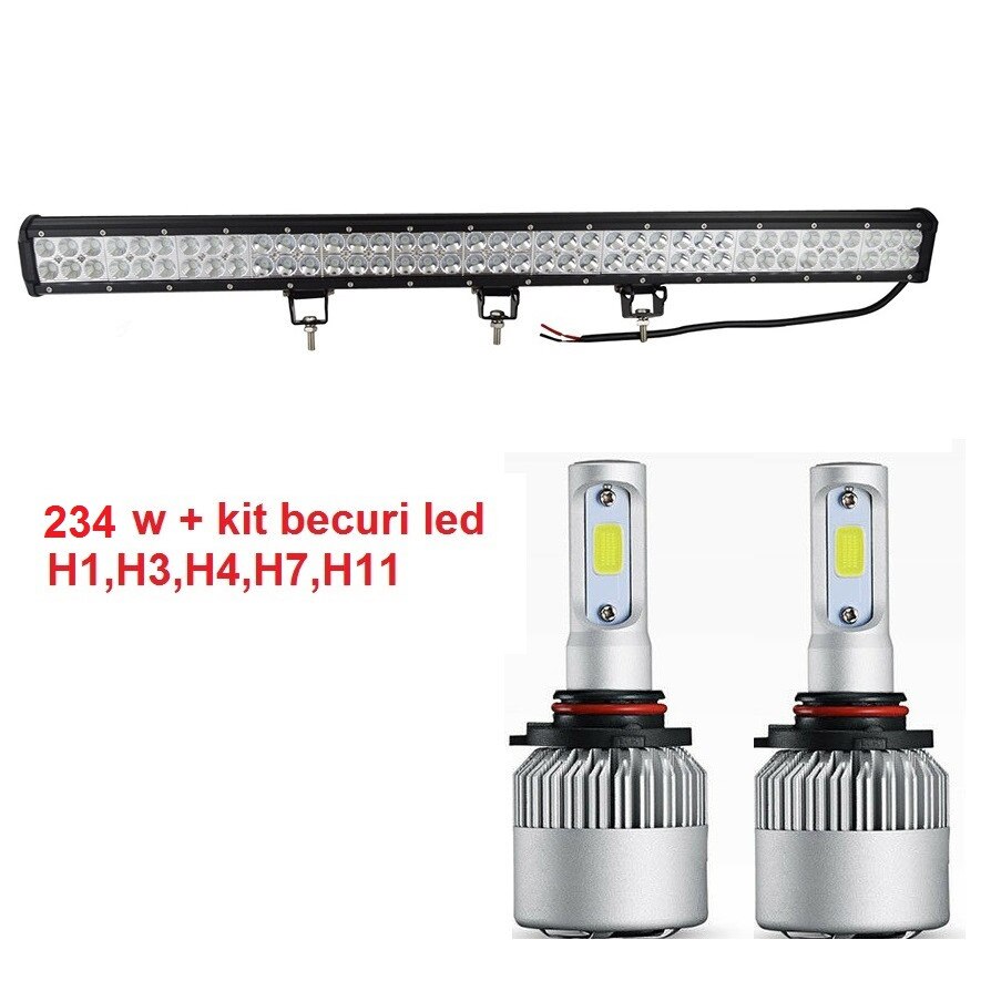 Ledbar 234w + becuri led, 23400 lumeni, 12/24v FLOOD - eMAG.ro