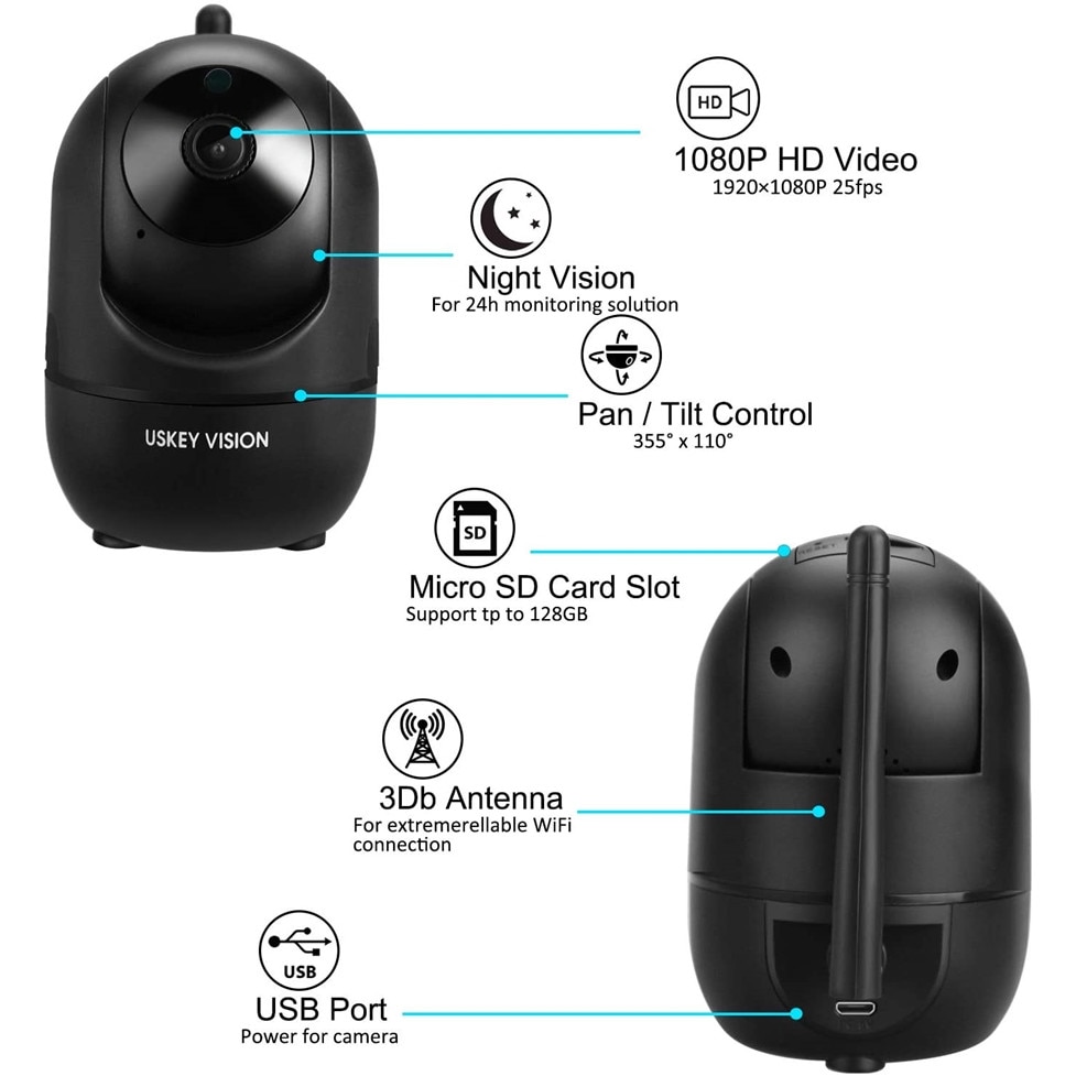 Camera inteligenta, 1Tech, Home Wi-Fi, 2MP, 1080P, Urmarire automata ...