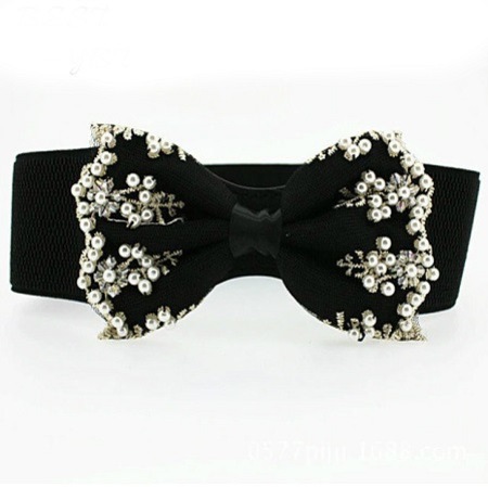 Curea neagra elastica cu perle, lungime 67 - 100 cm - eMAG.ro