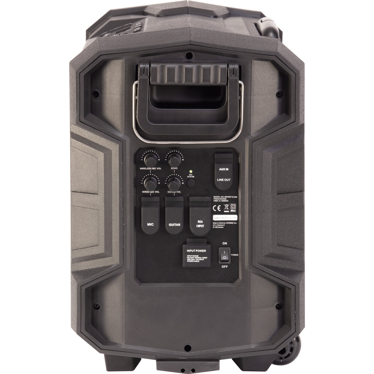 Boxa portabila rezistent la apa 300W, BT, NFC, FM, USB, microfon UHF ...