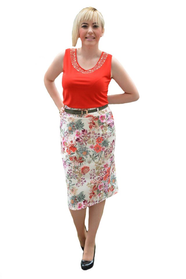 Fusta rafinata de vara, cu design floral, D&J Exclusive, multicolor, 46 ...