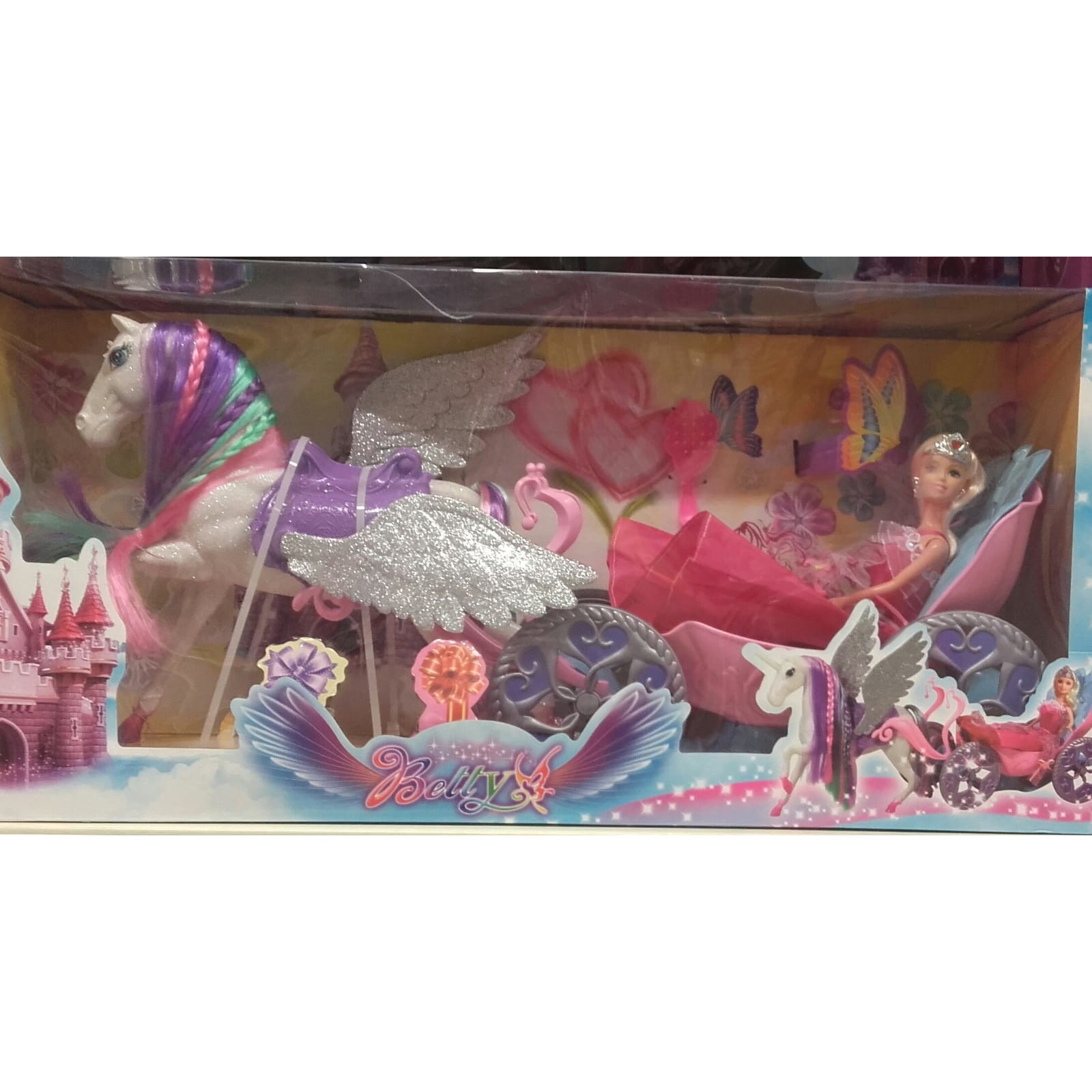 Papusa Printesa, tip Barbie, cu Unicorn si caleasca, calut inorog cu ...