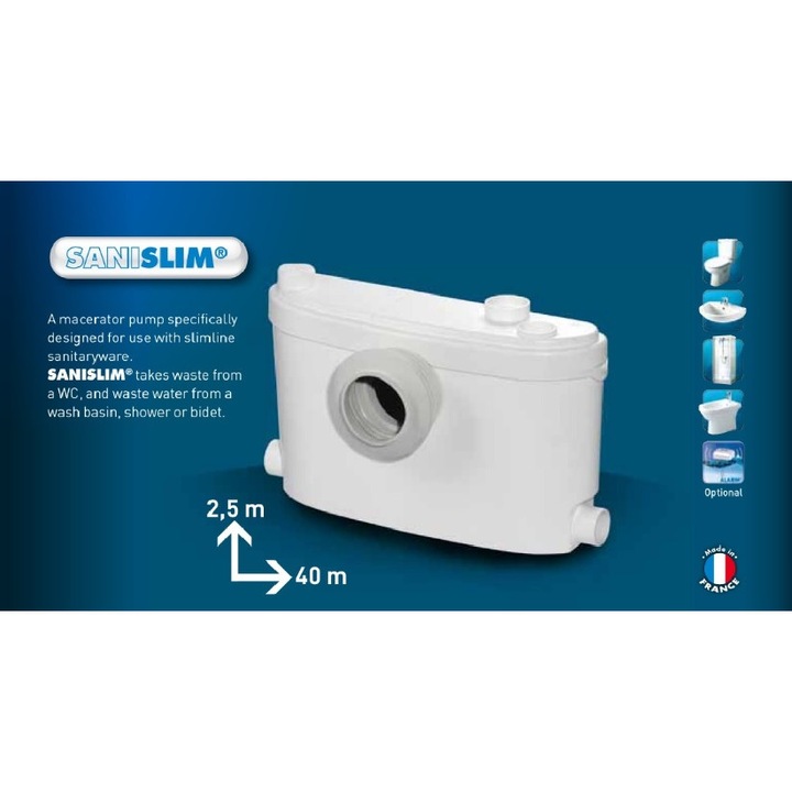 Pompa pentru apa uzata cu tocator/macerator SANISLIM Silence P - eMAG.ro