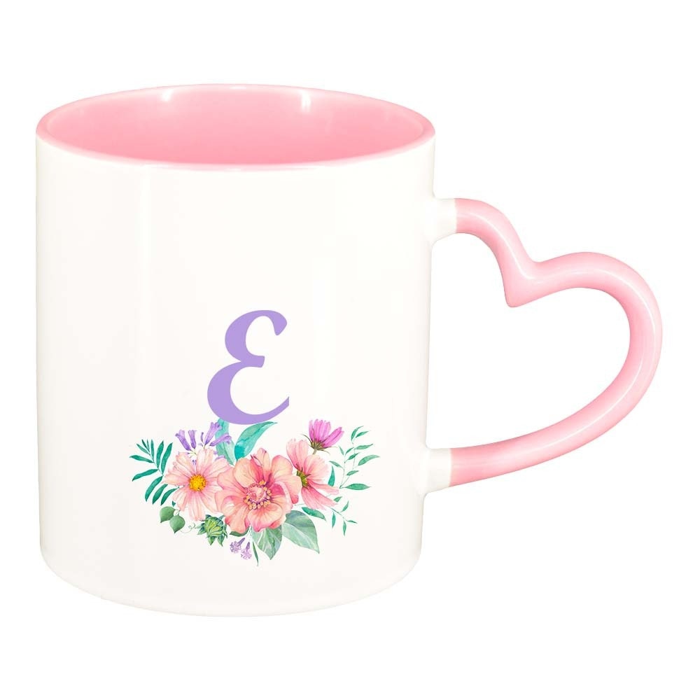 Cana "Flori cu alfabet", interior roz, maner inima, 330ml, D933 - eMAG.ro
