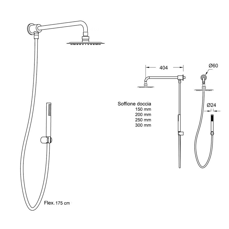Set complet cap de dus Slim otel inox d.300 mm, brat de dus cu deviator ...