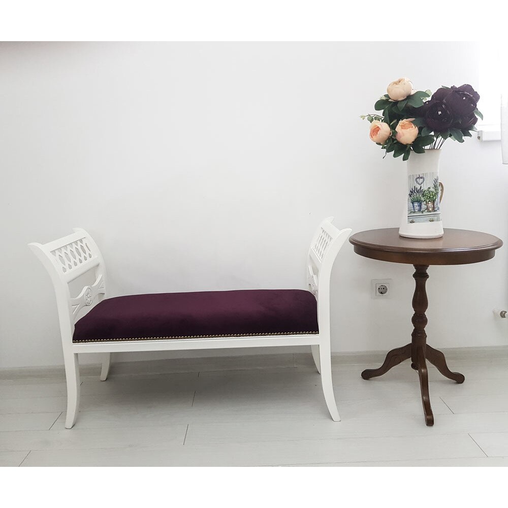 Bancheta cu manere, din lemn masiv, Mobchic Boutique, mov, 105 cm - eMAG.ro