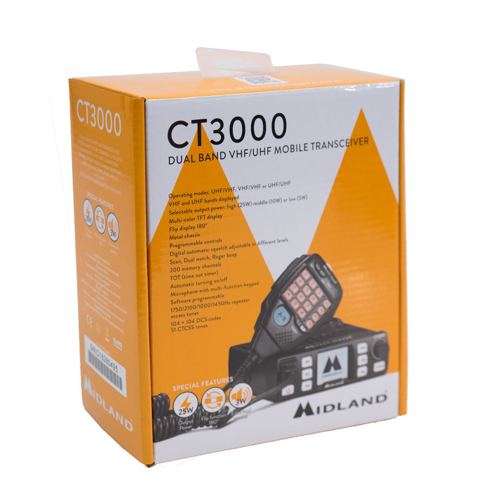 Мобилна радиостанция Midland CT3000, Код C1325,VHF/UHF, Dual band 136 ...