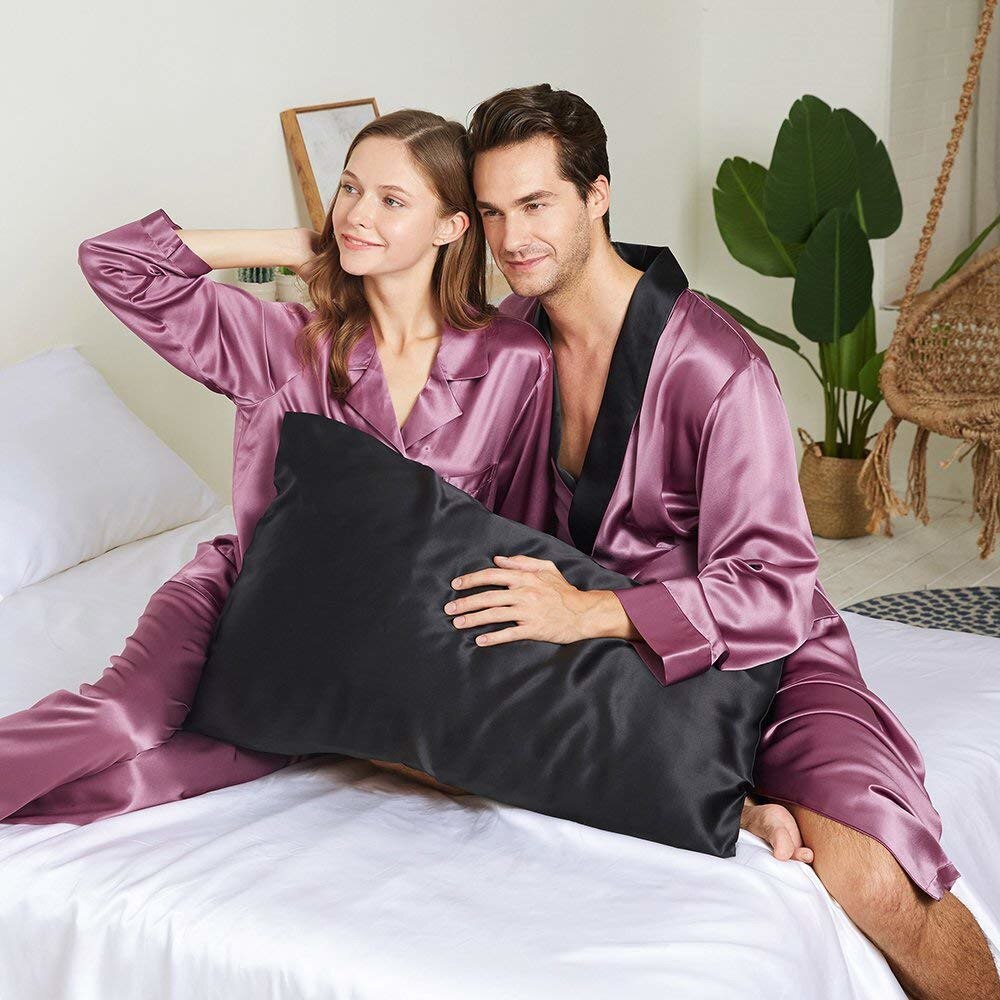 Set 2 Fata de Perna Satin,Neagra,Dreptunghiulara,Antiriduri,Protejeaza ...