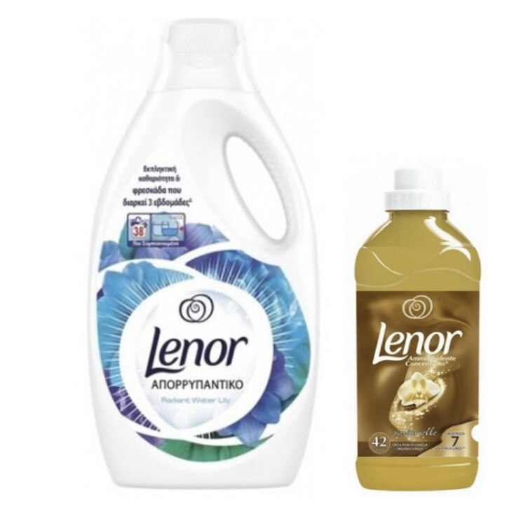Комплект: Течен перилен препарат Lenor Water Lilly, 2,09 литра, 38 ...