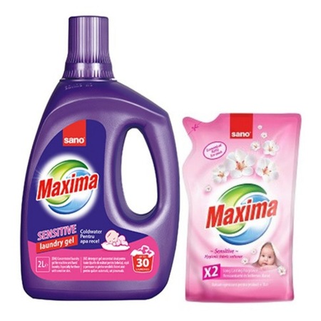 Комплект: Sano Maxima Sensitive, 2 л гел + омекотител Sano Sensitive 1 ...