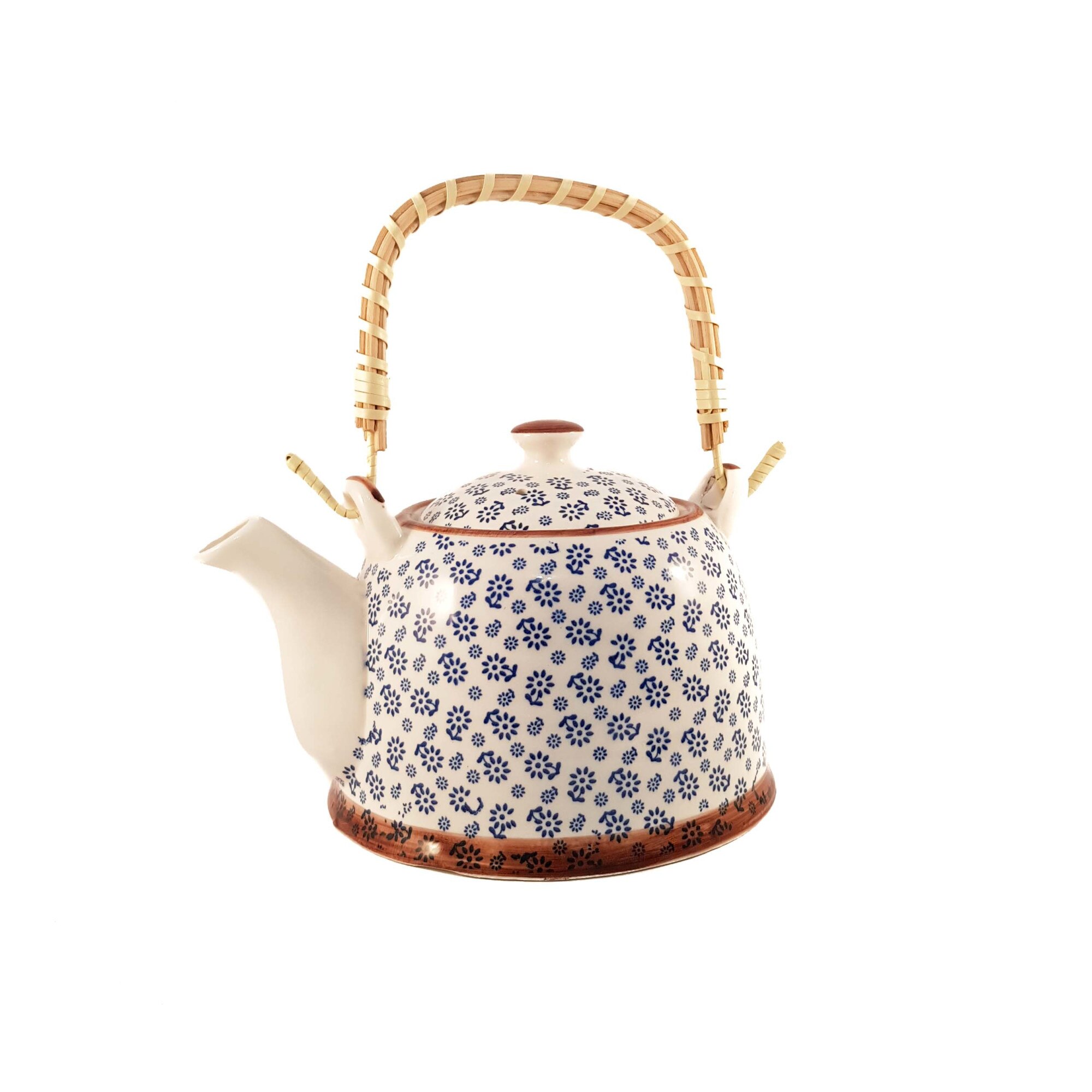 Ceainic Ceramic, Teapot, Flowers, infuzor inox si maner din Bambus, 800 ...