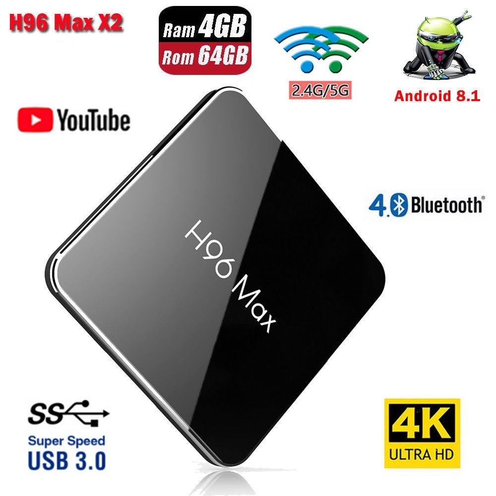 Mini PC TV Box H96 MAX X2, 4K, Quad-Core, 4GB RAM, 64GB, WiFi dual band ...