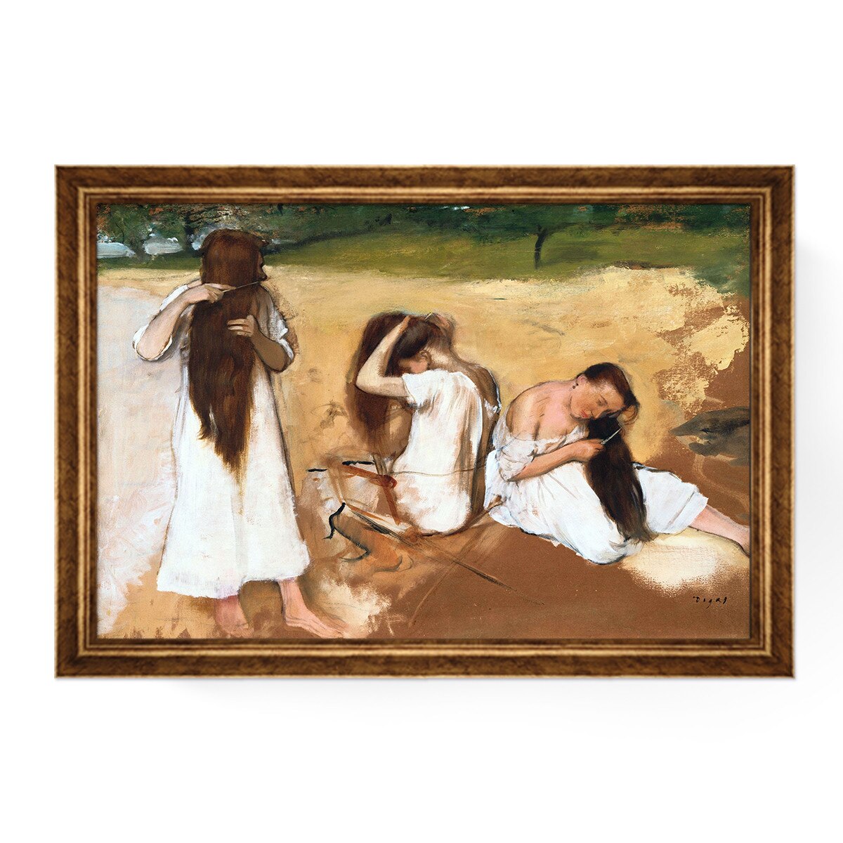 Картина в рамка - Дега - Жени, сресващи косите си, златна рамка, 60 x ...