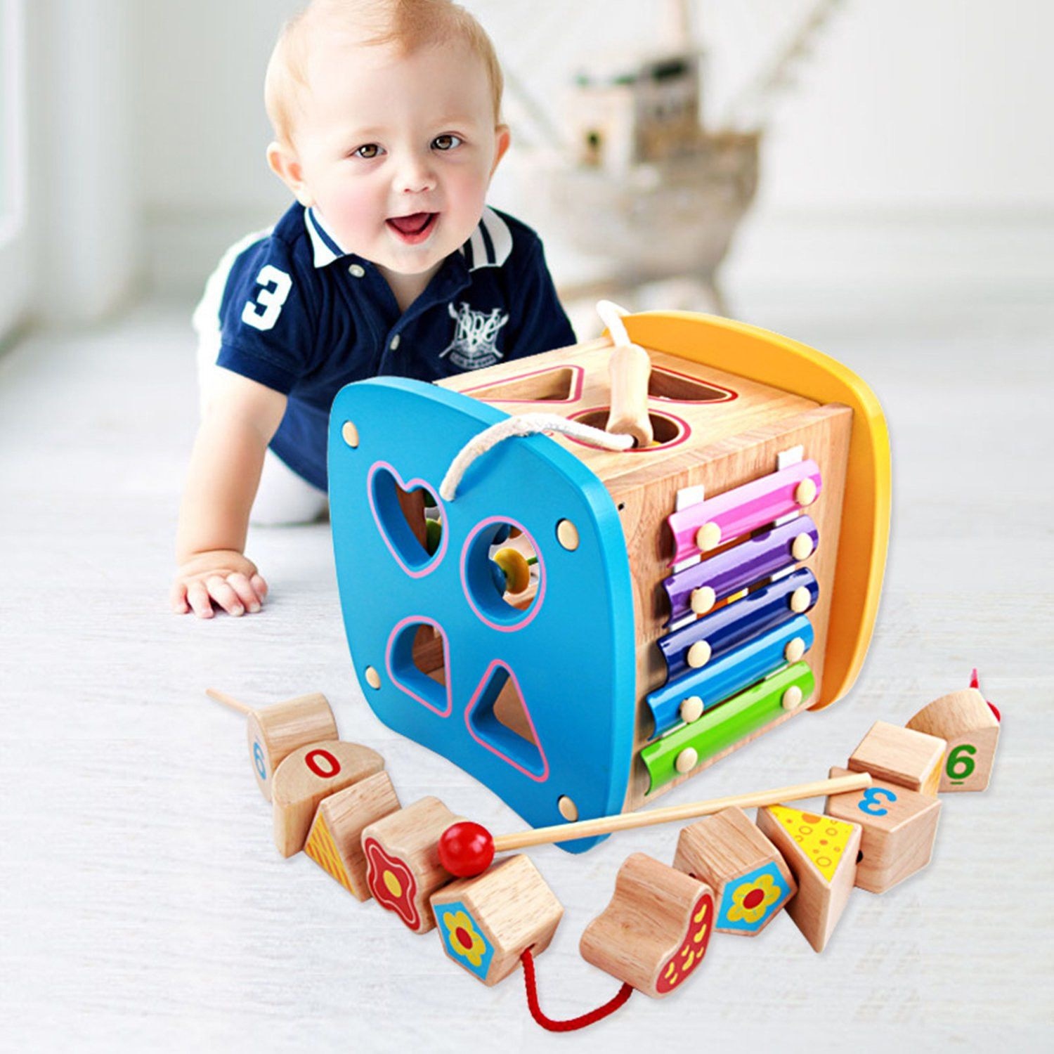 Cub Educativ din Lemn IDL, Junior Mix, Accesorizat cu diverse elemente ...
