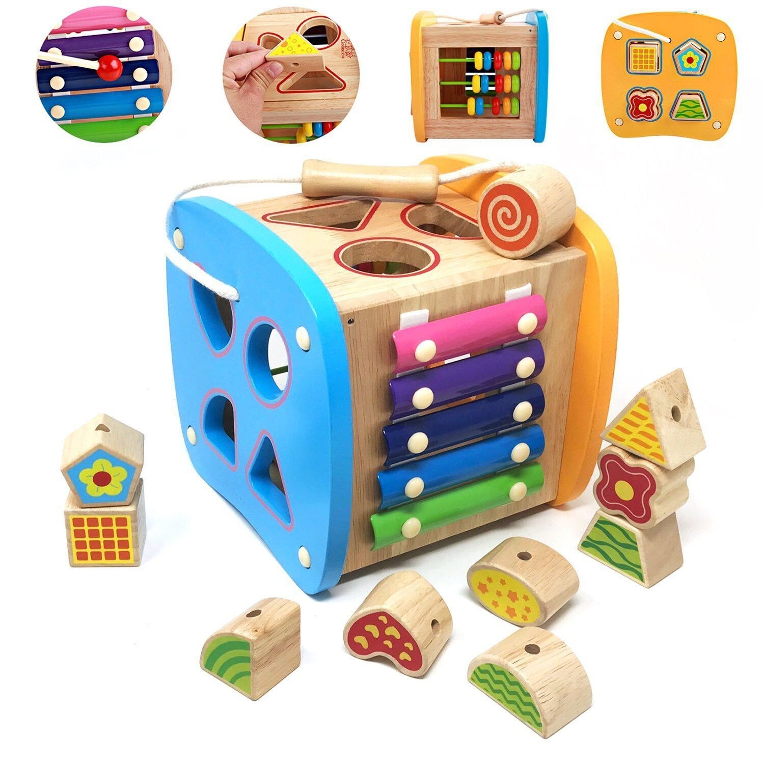 Cub Educativ din Lemn IDL, Junior Mix, Accesorizat cu diverse elemente ...