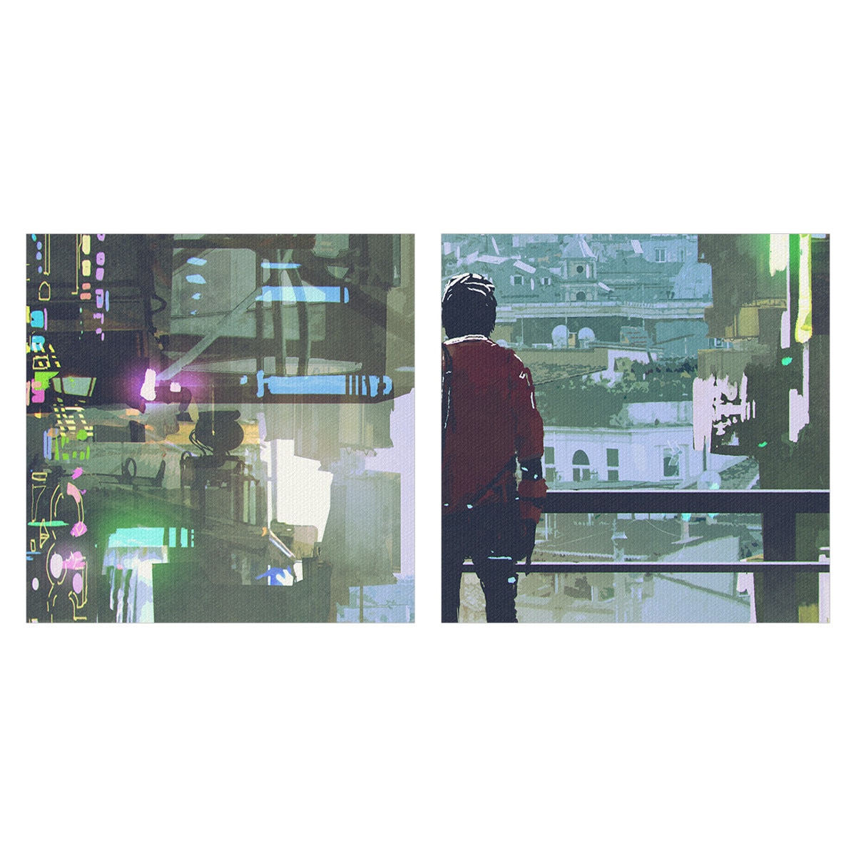 Tablou in rama 55x100 cm, Panorama din Cyberpunk, F1BPA55x100-4017 ...