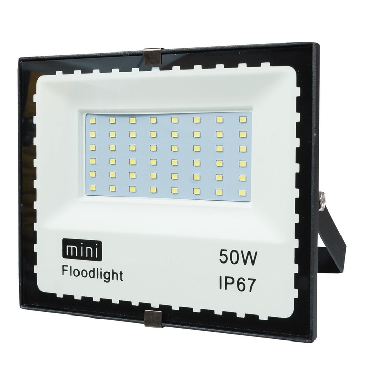 Proiector Led, 50W Slim Mini, Negru, Lumina Rece, 6400K, 4500lm - eMAG.ro