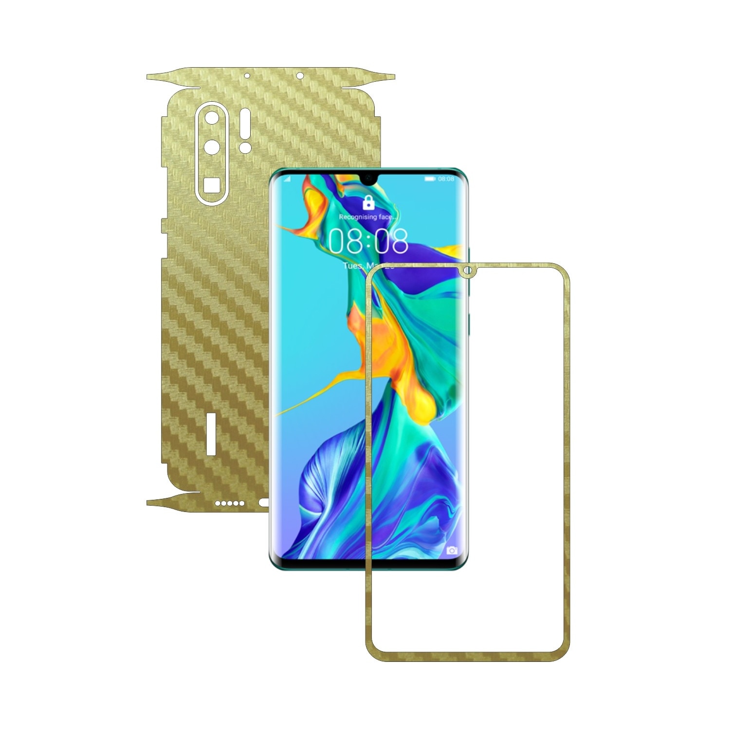 Folie Protectie Carbon Skinz pentru Huawei P30 Pro New Edition - Carbon Auriu 360 Cut, Skin ...