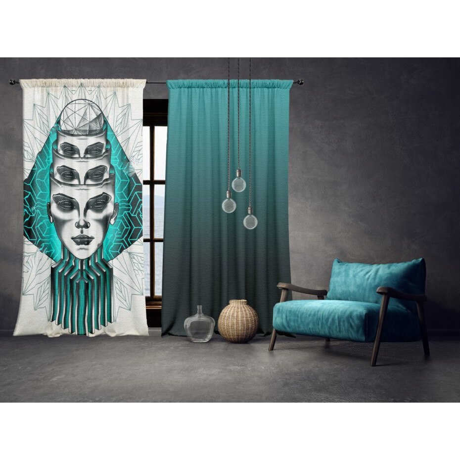 Set 2 draperii Kurtyna, Bumbac, 145 x 300 cm, Imprimeu abstract - eMAG.ro
