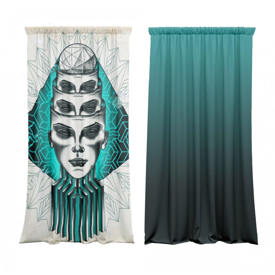 Set 2 draperii Kurtyna, Bumbac, 145 x 300 cm, Imprimeu abstract - eMAG.ro