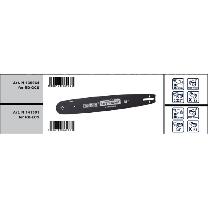 Lama ghidaj pentru drujba, Raider, 16" 400mm, 3/8", 1.3mm, 57 pinteni ...