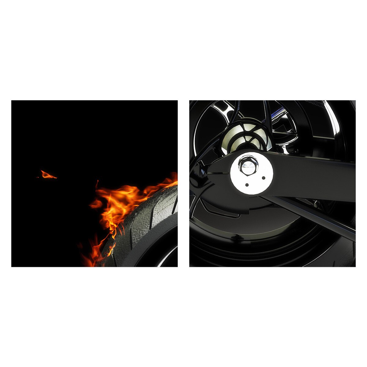 Ceas de perete din sticla 40x40 cm, Roata de Motocicleta in Flacari ...