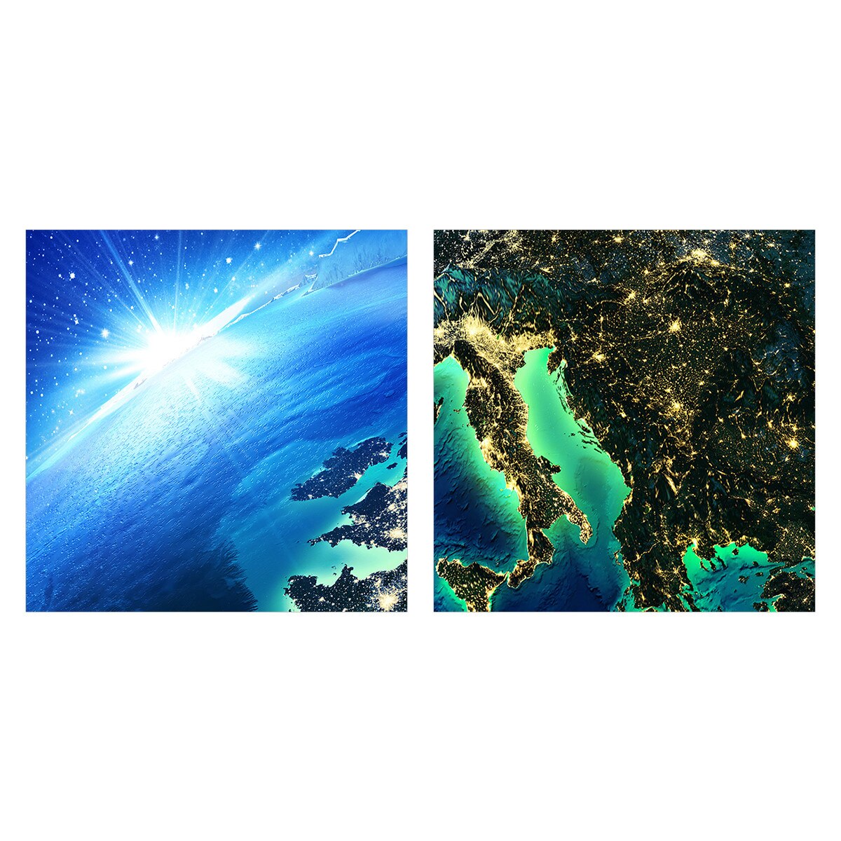 Ceas de perete din sticla 30x30 cm, Pamantul Vazut din Spatiu ...