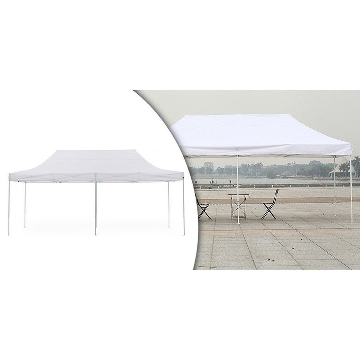 Cort Pavilion 3 m x 6 m PREMIUM Alb Pliabil Cadru Metal Masiv pentru ...