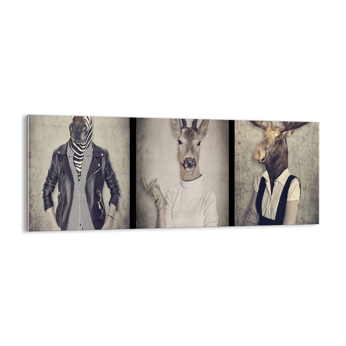 Tablou pe sticla 100x40 cm, Portretul Animalelor: Zebra, Caprioara si ...