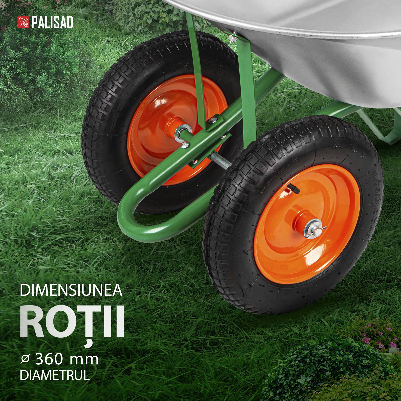 Roaba de gradina, capacitate de 170 kg, volum de 78 L, 2 roti, PALISAD ...