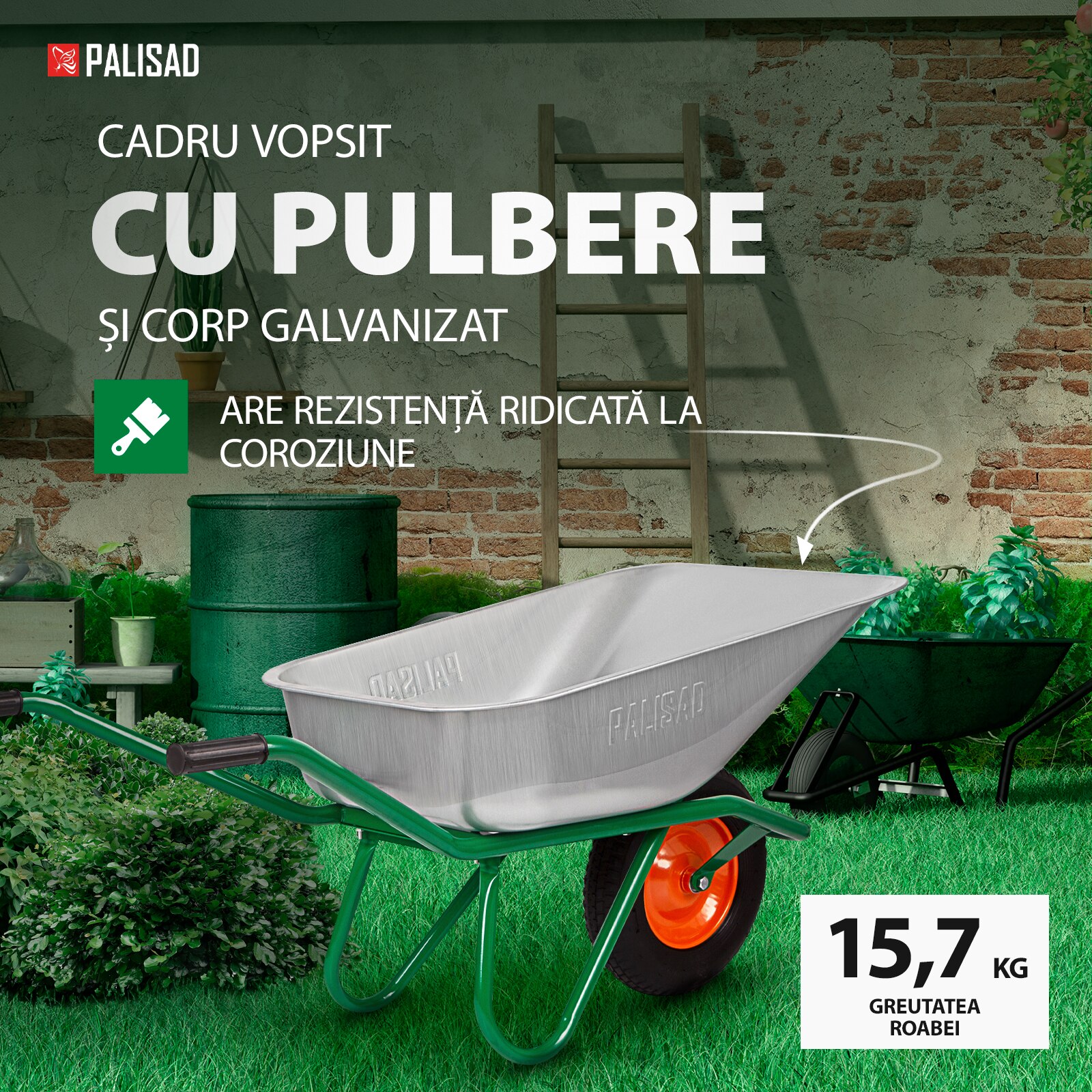 Roaba pentru gradina si constructii Palisad 90 l, maxim 200 kg - eMAG.ro