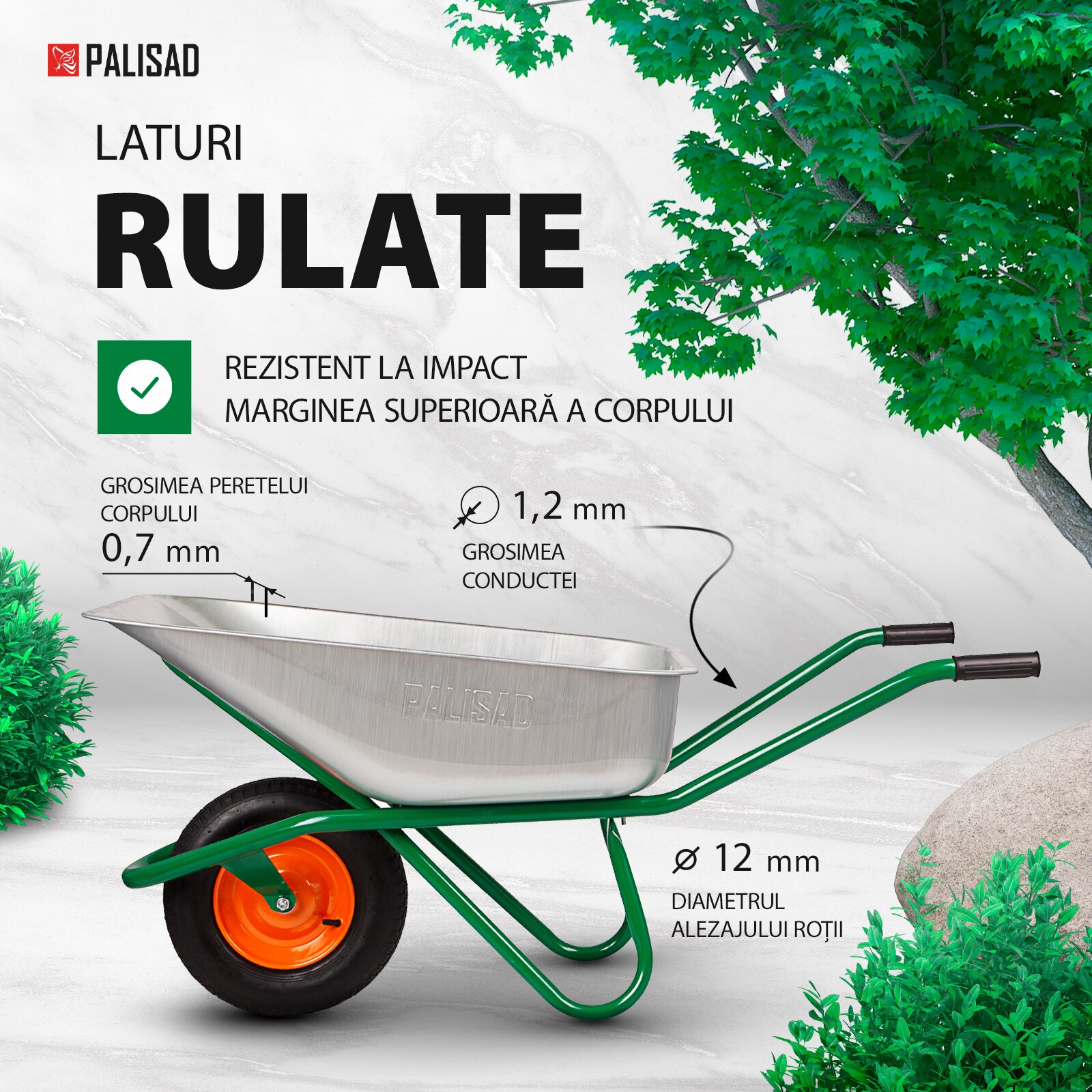 Roaba pentru gradina si constructii Palisad 90 l, maxim 200 kg - eMAG.ro